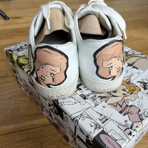 Prada | Shoes | Prada Cartoon Stamp Leather Sneakers | Poshmark